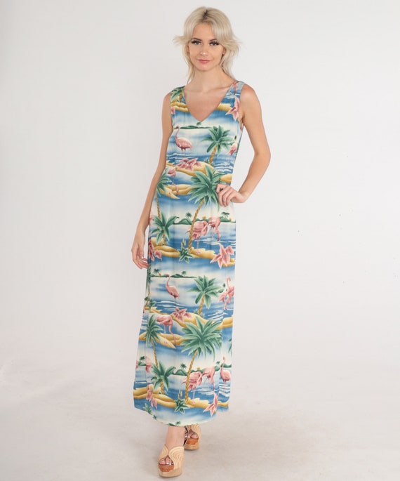 Hawaiian Sundress Y2k Tropical Flamingo Print Maxi Dr… - Gem