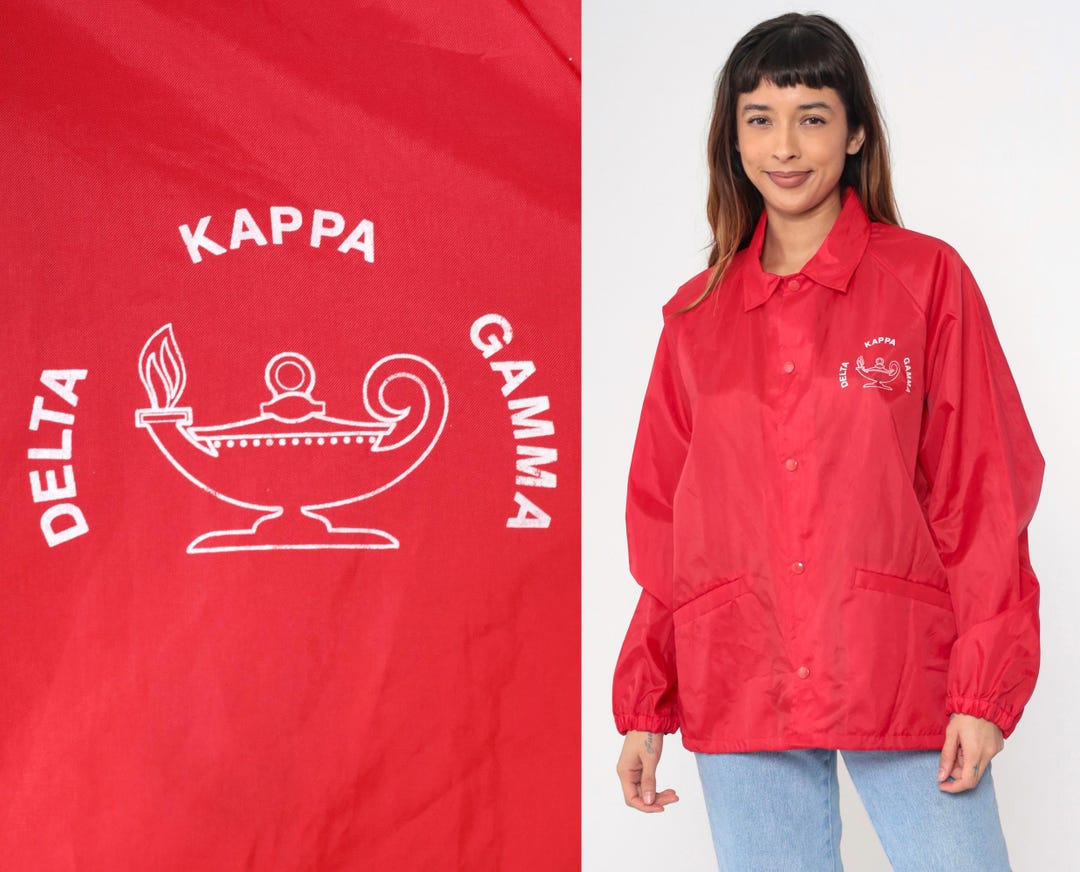 Vintage Delta Kappa Gamma Windbreaker 80s 90s Red Sorority Jacket Thin ...
