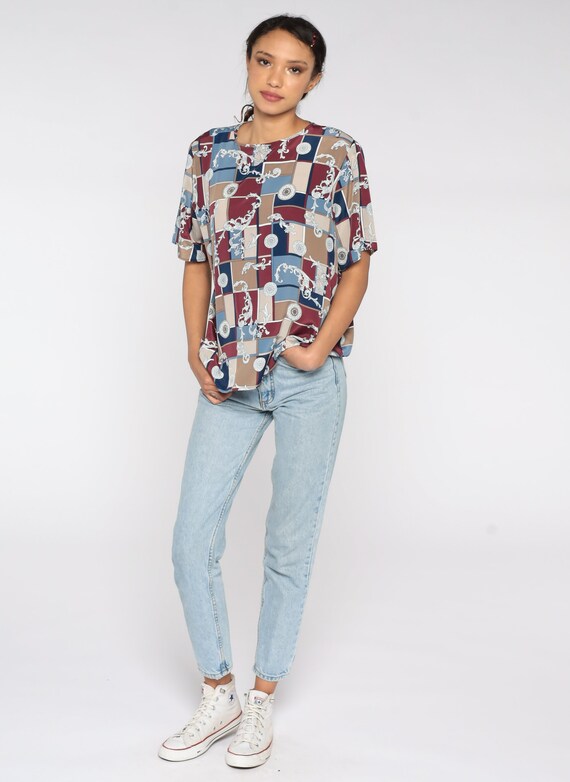 Geometric Blouse 90s Baroque Color Block Print Shirt … - Gem