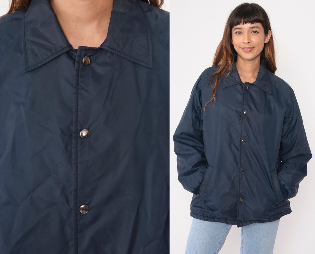 Navy Blue Windbreaker 90s Snap Zip up Jacket Retro Weather Breaker ...