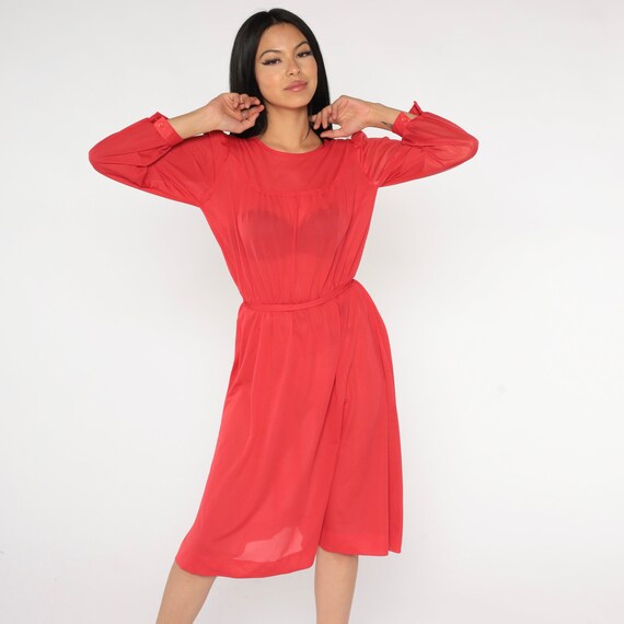 Sheer Red Dress 70s Midi Dress Boho PUFF SLEEVE Dress… - Gem