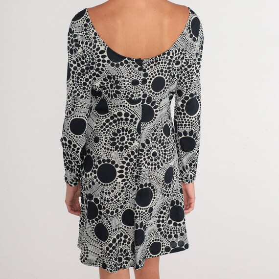 70s Mod Dress Black White Mini Dress Long Sleeve Scoo… - Gem
