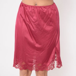 Raspberry Slip Skirt 70s Lingerie Skirt LACE Slip Midi Front Slit Pinup ...