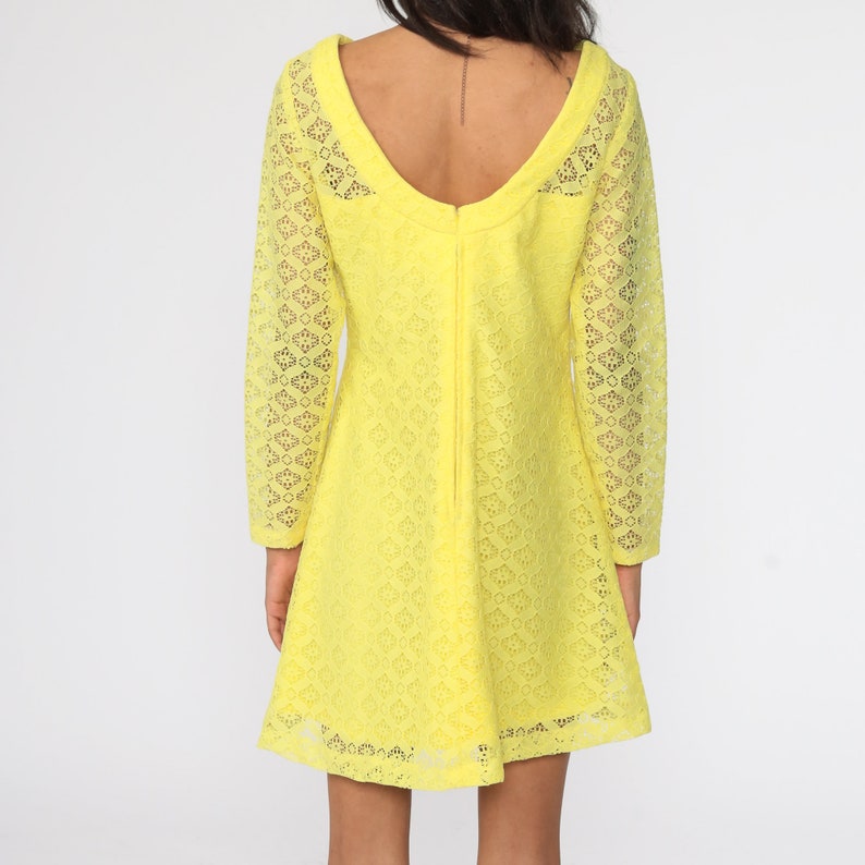 Yellow Lace Dress 60s Mini Boho Mod Party Cocktail Dress Sheer | Etsy