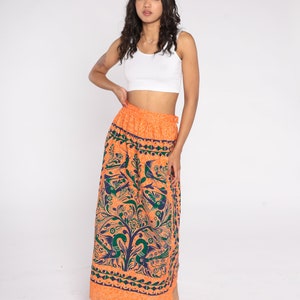 Tree of Life Skirt Y2K Boho Maxi Skirt Orange Floral Bird Print Long ...
