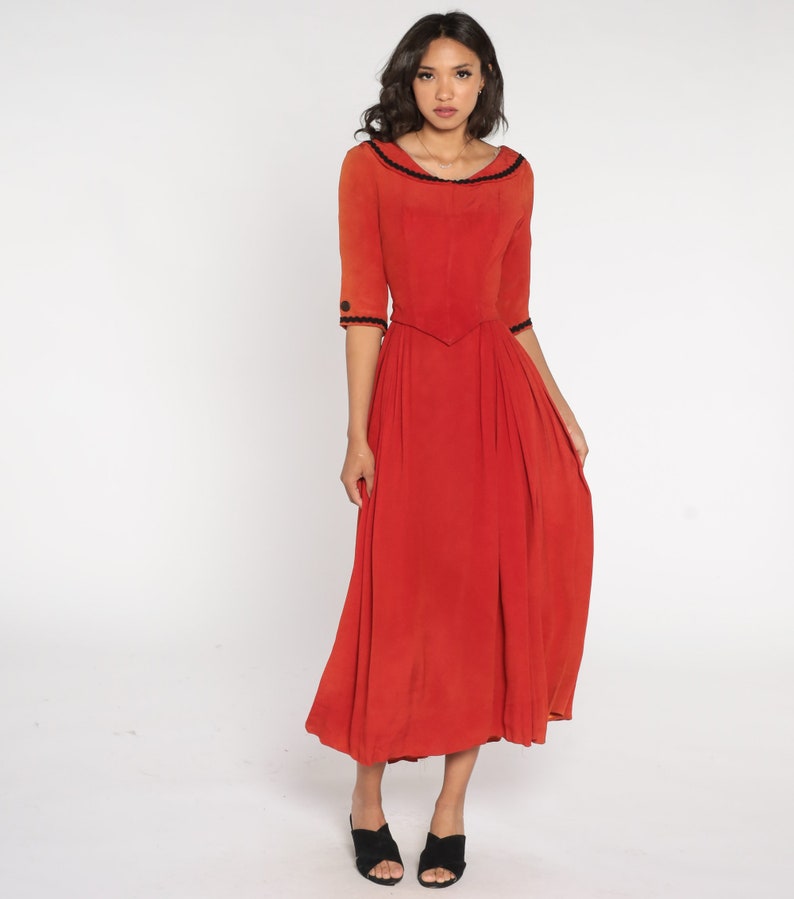 Red Western Dress 70s Maxi Dress Retro Prairie Dress High - Etsy