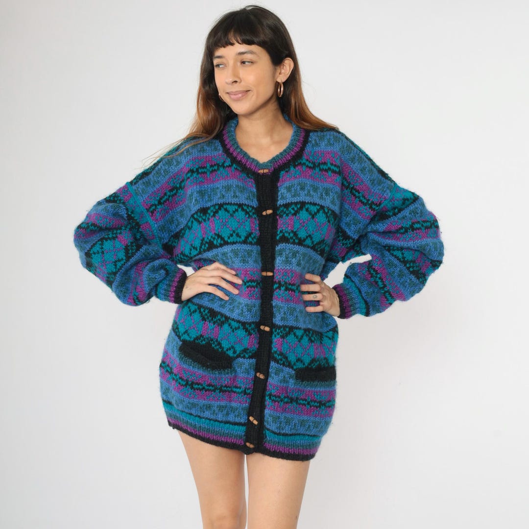 Vintage Hand Knit Wool Cardigan Sweater 90s Ganesh Himal Nepal ...