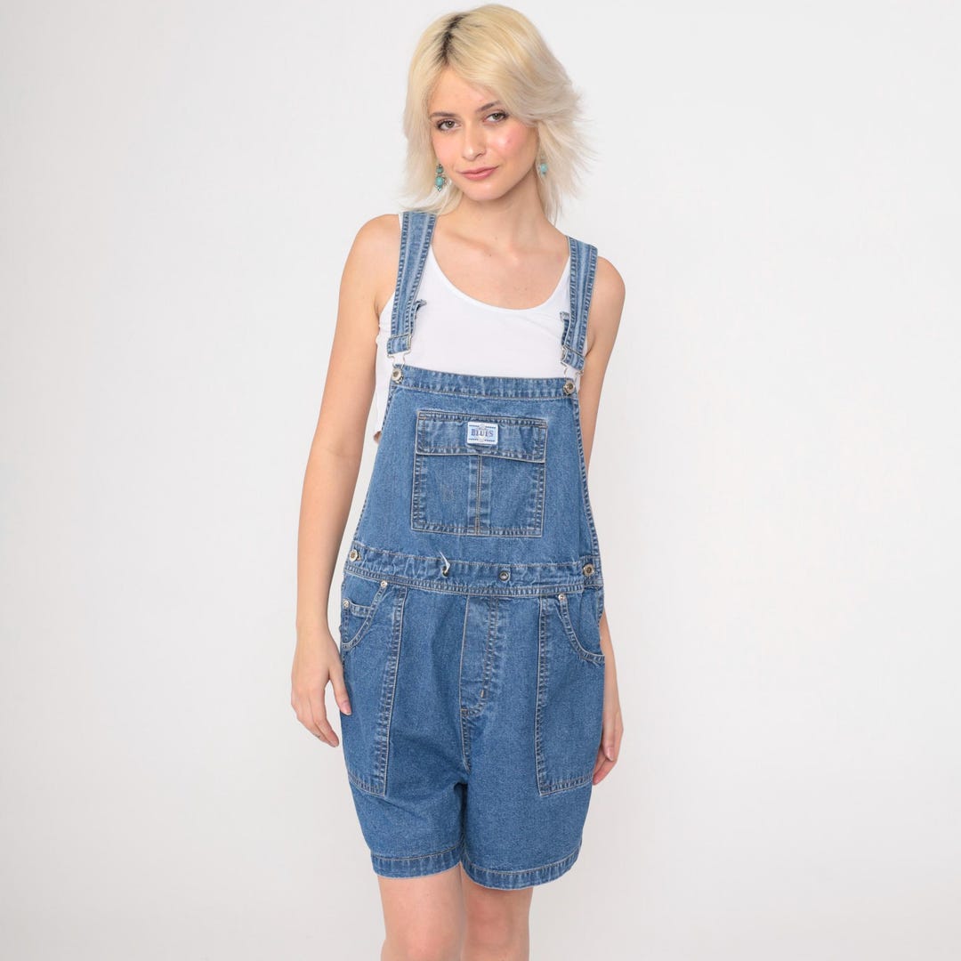 Denim Overall Shorts 90s Blue Jean Overalls Retro Basic Pocket Bib ...