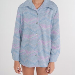 Psychedelic Top 70s Disco Shirt Blue Pink Abstract Print Button up ...