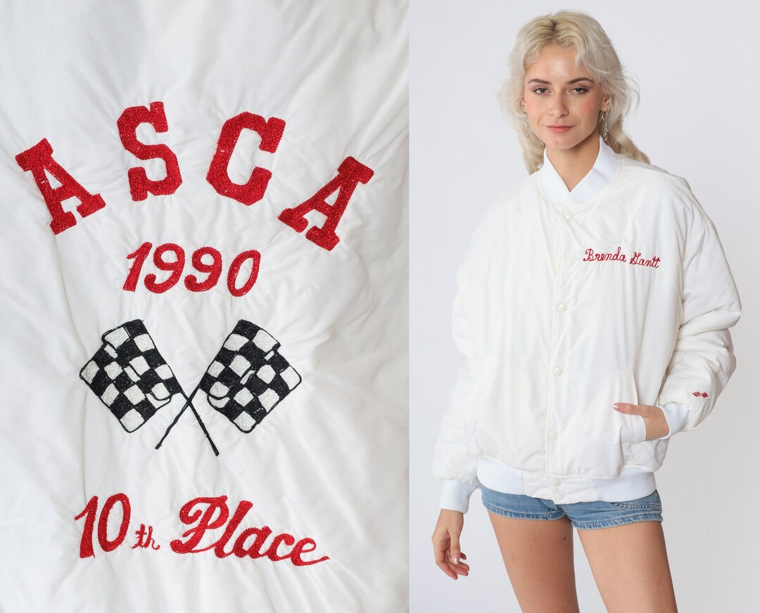 Stock Car Racing Jacket 90s White Bomber Jacket Uniform Snap - Etsy