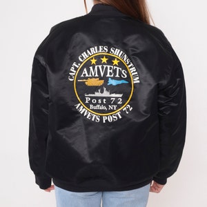 AMVETS Bomber Jacket 90s Black Satin Jacket Carol Retro Uniform Buffalo ...
