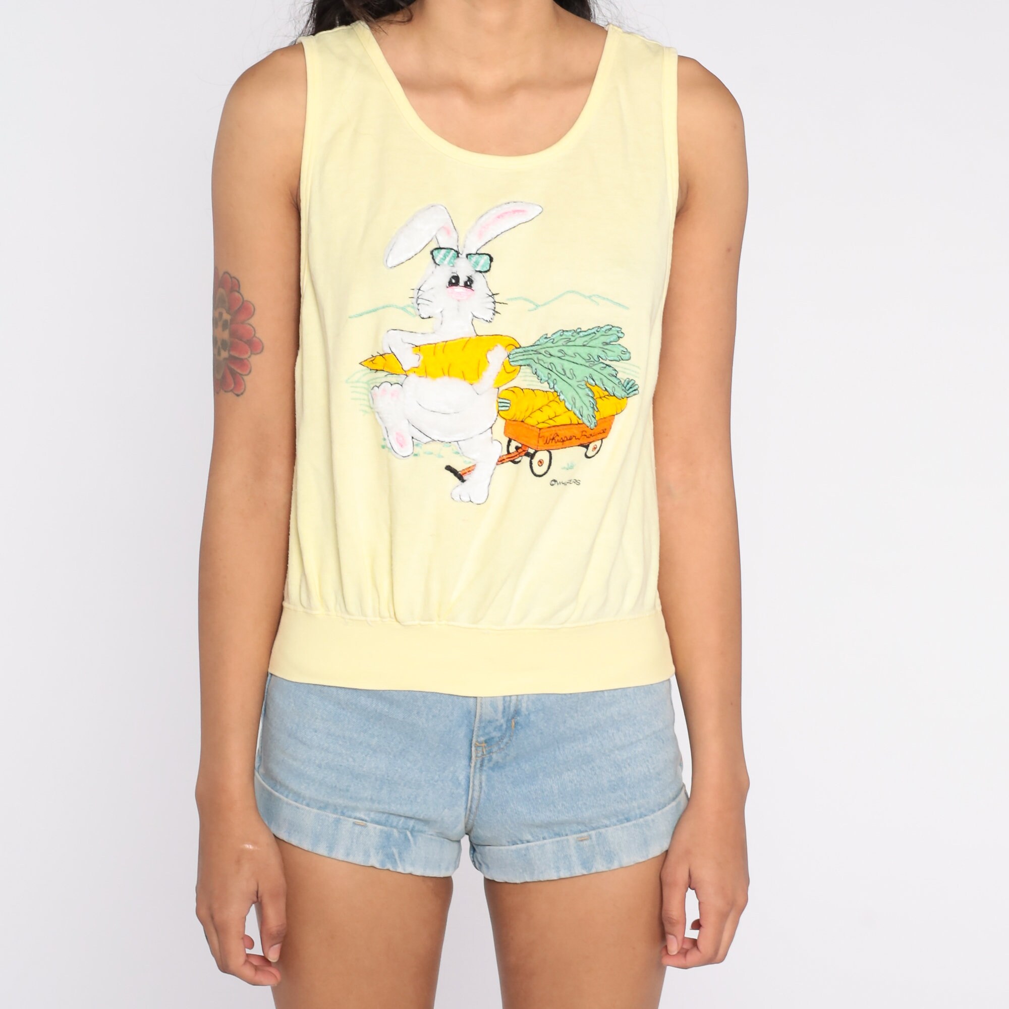 Fuzzy Bunny Shirt 80s Yellow Rabbit Graphic Tank Top Retro - Etsy