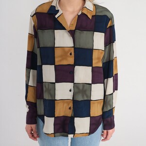 Checkered Blouse 90s Button up Shirt Retro Square Checkerboard Print ...