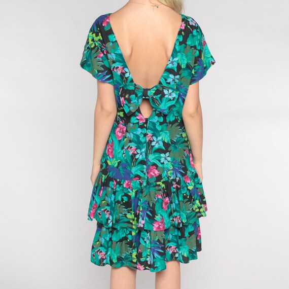 Tropical Mini Dress 90s Hawaiian Floral Leaf Print Ti… - Gem