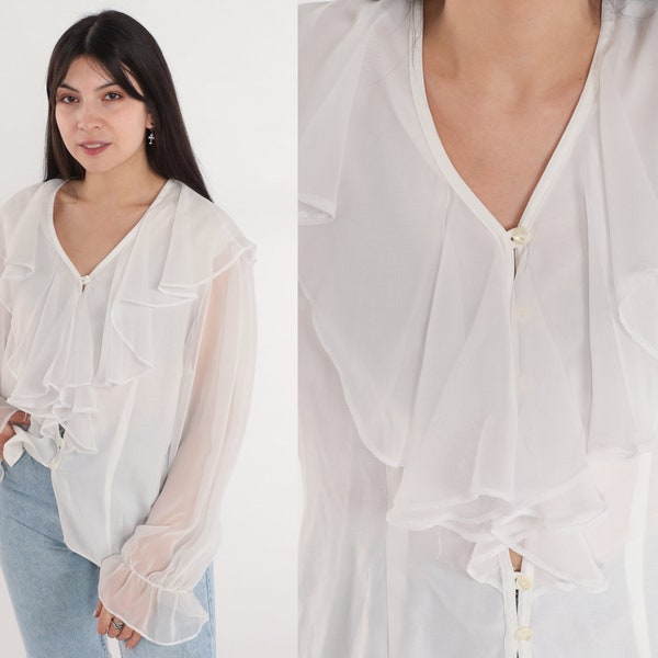 White Ruffle Blouse - Etsy