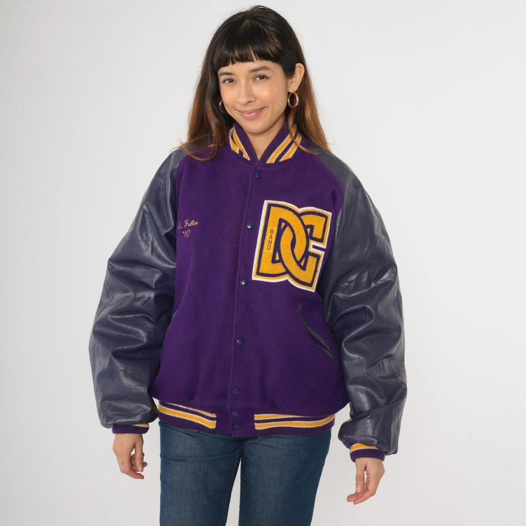 Purple Wool Varsity Jacket DC Band Letterman Bomber Coat S Fuller Vinyl ...