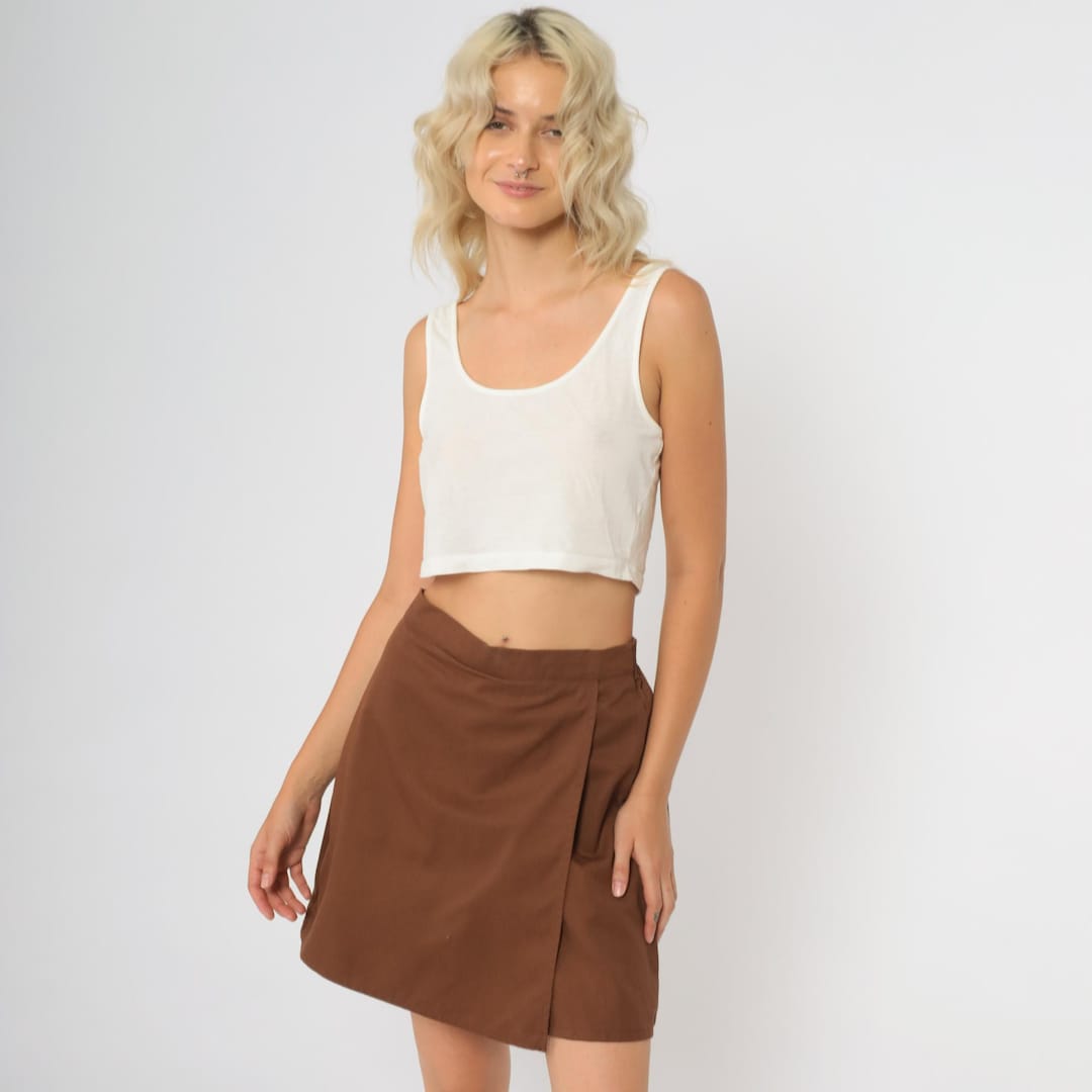 Vintage 80s Girl Scouts Chocolate Brown Wrap Mini Skirt Elastic Waist ...