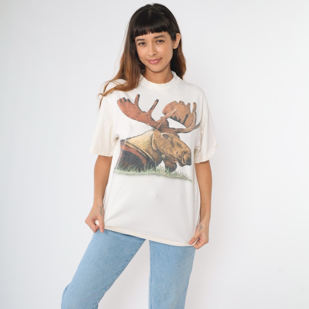 Vintage 90s Moose T-shirt Retro Animal Wildlife Graphic Tee Screen ...