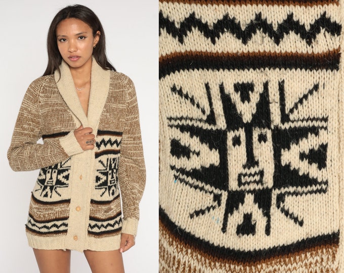 Boho Cardigan Striped Sweater 70s Hippie Sweater Cowichan Sweater Cream ...