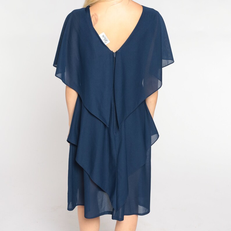 Capelet Dress 70s 80s Navy Blue Mini Dress Floral Party Dress - Etsy