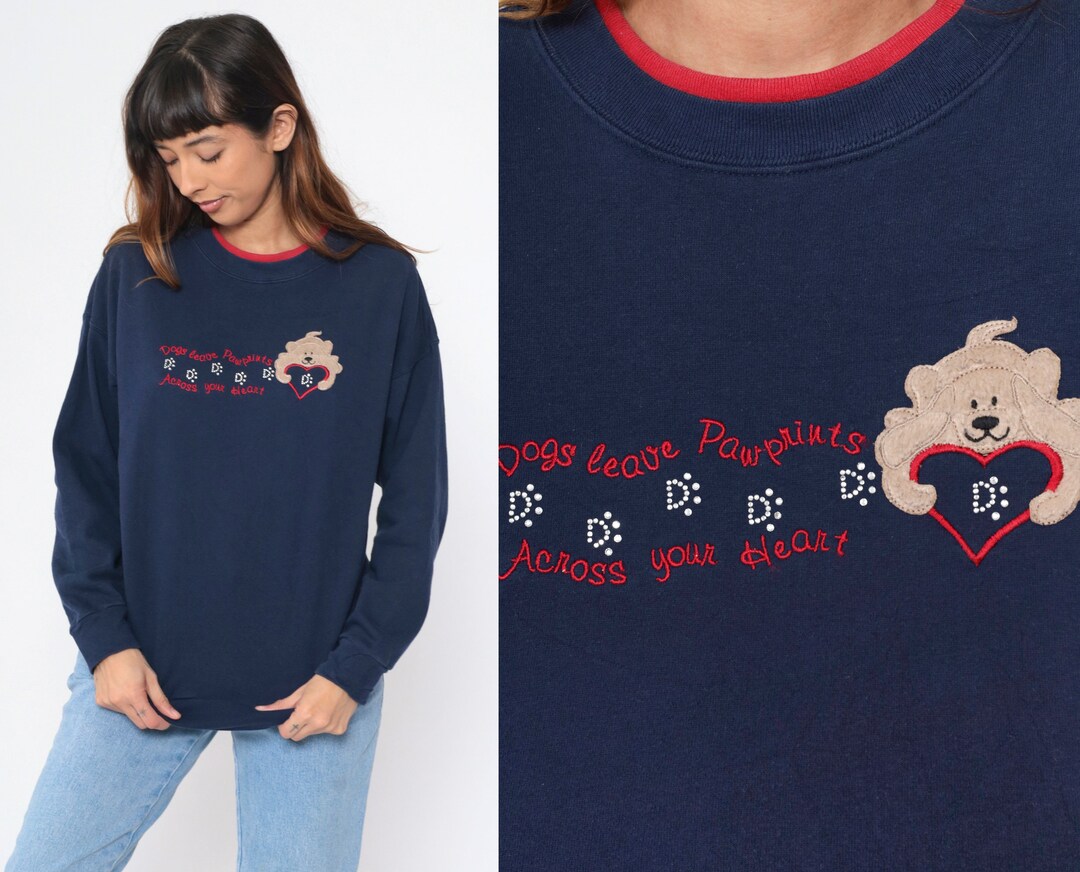 Y2K Dog Sweatshirt Dogs Leave Pawprints Across Your Heart Rhinestone ...
