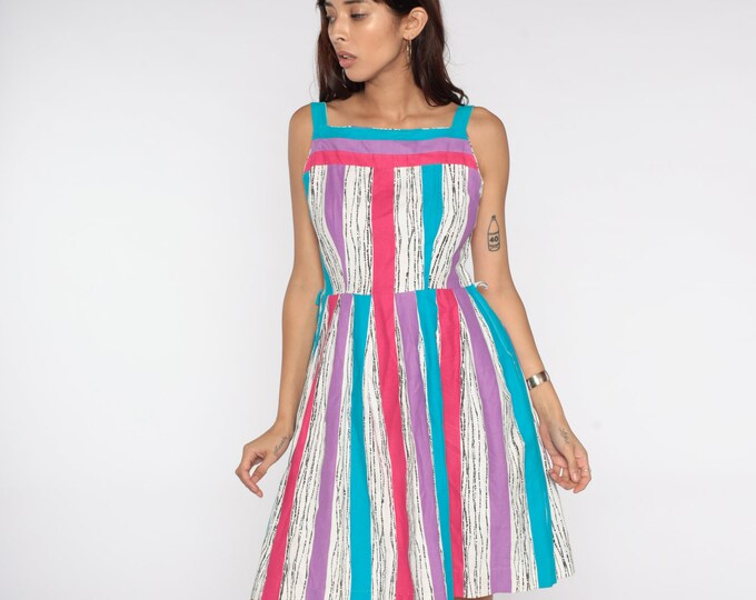 1960s Sun Dress Striped SUNDRESS 60s Cotton Day Dress Knee Length Sun ...