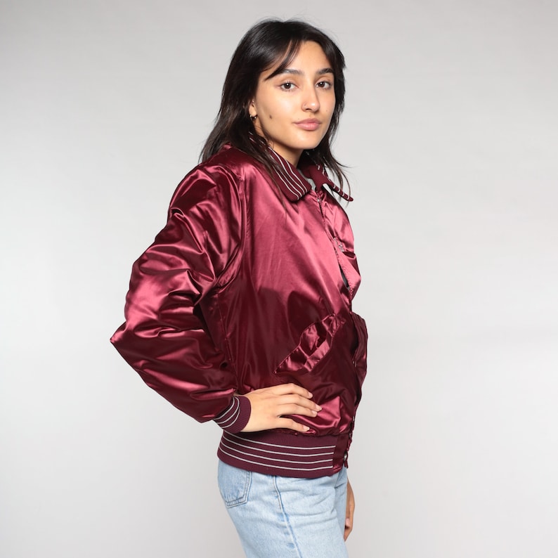 Burgundy Bomber Jacket 80s National Roofing Shiny Uniform - Etsy