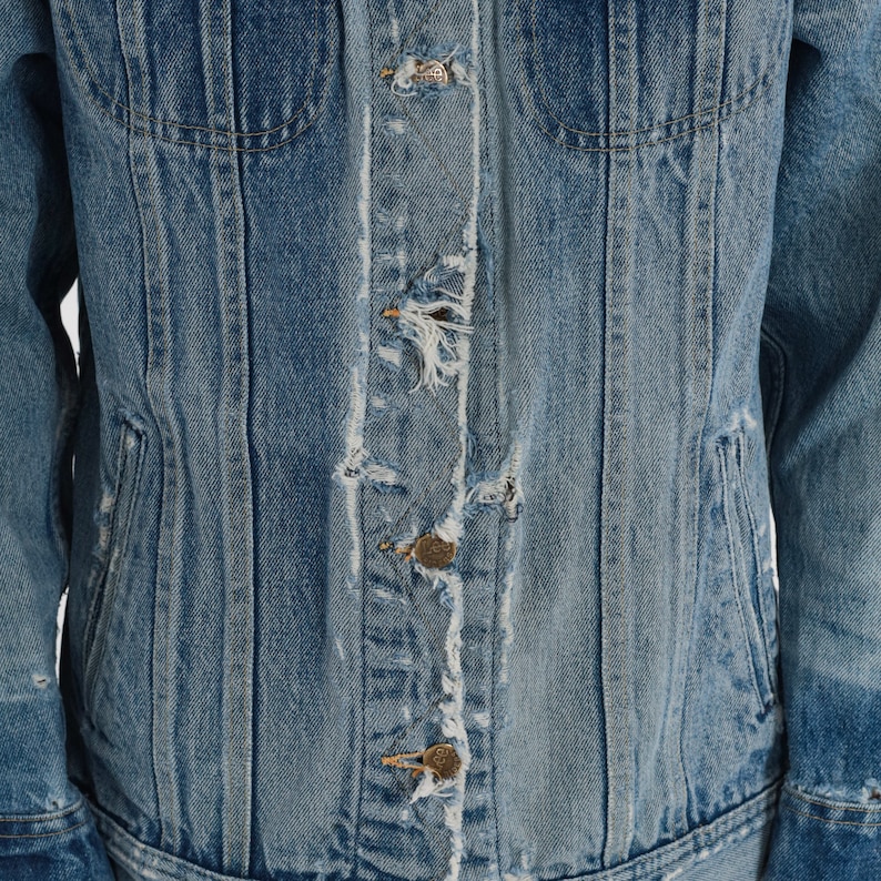 80s Denim Jacket LEE Jean Jacket Distressed Ripped Jean Jacket Vintage ...