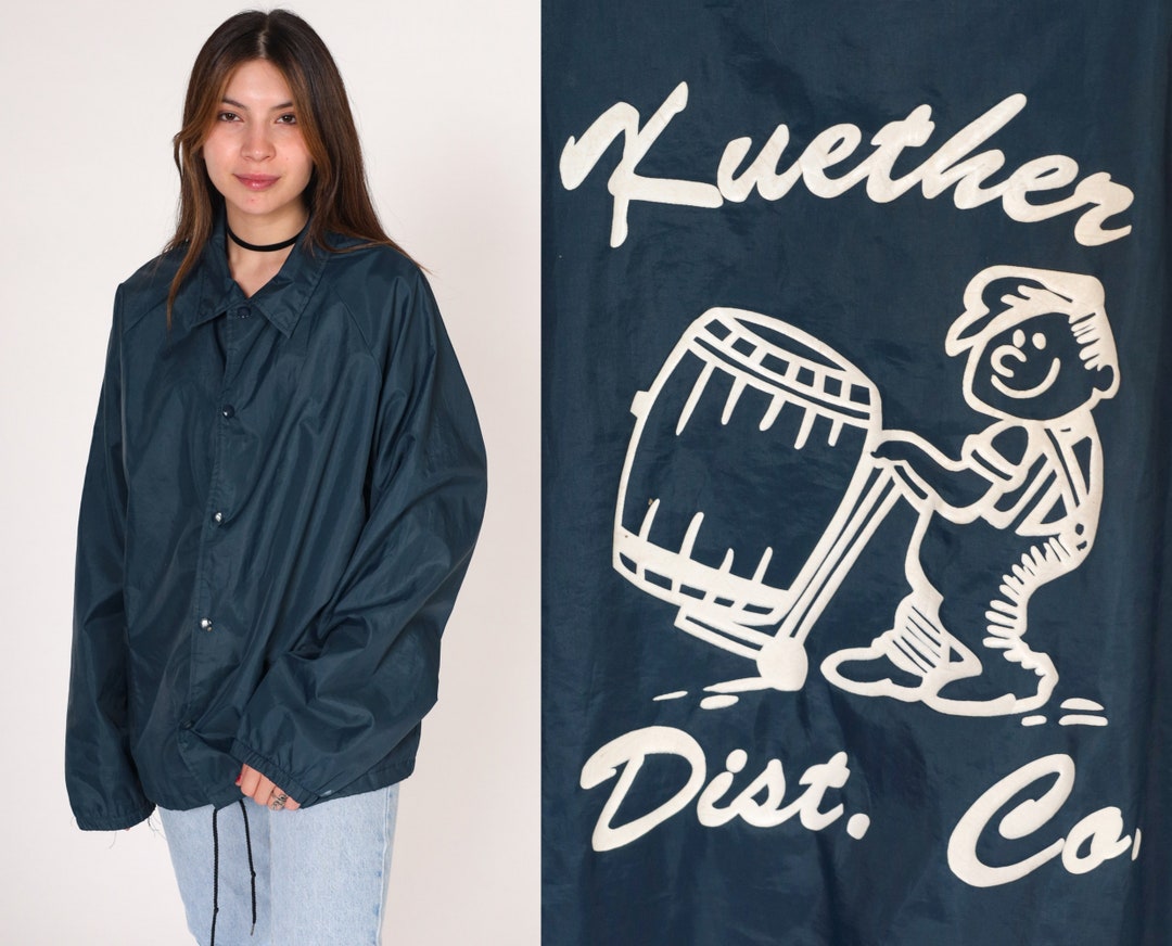 Beer Jacket 80s Kuether Distributing Co Windbreaker Navy Blue Snap up ...