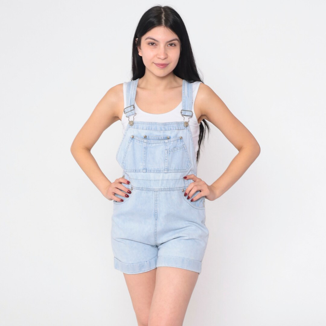 Overall Shorts 90s Light Wash Denim Shortalls Blue Jean Romper ...