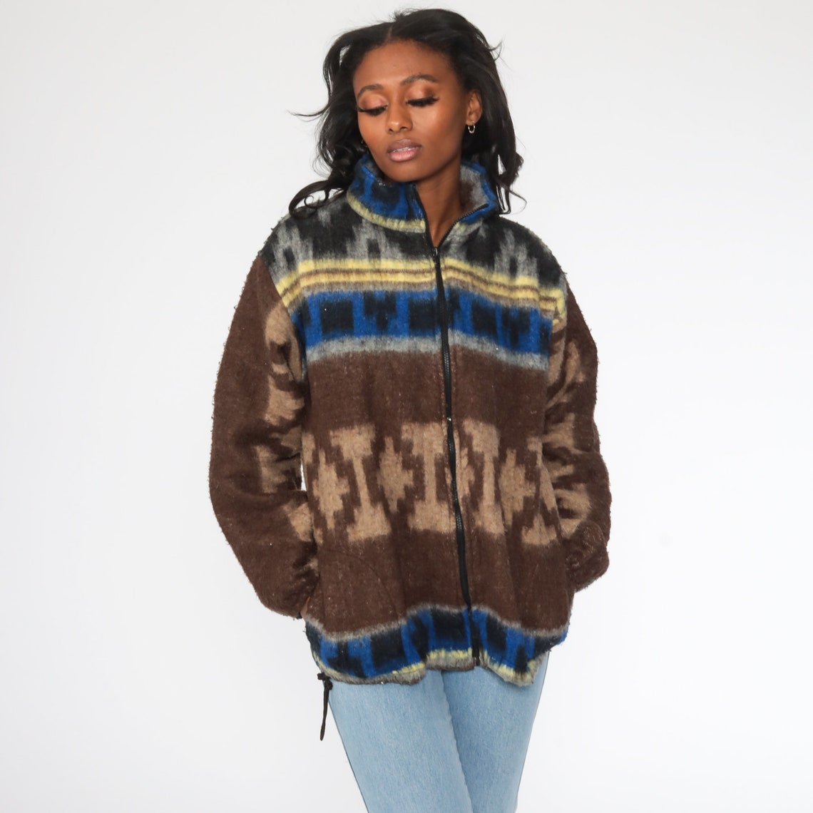 Southwestern Jacket 90s Geometric Aztec Jacket Zip up Jacket - Etsy