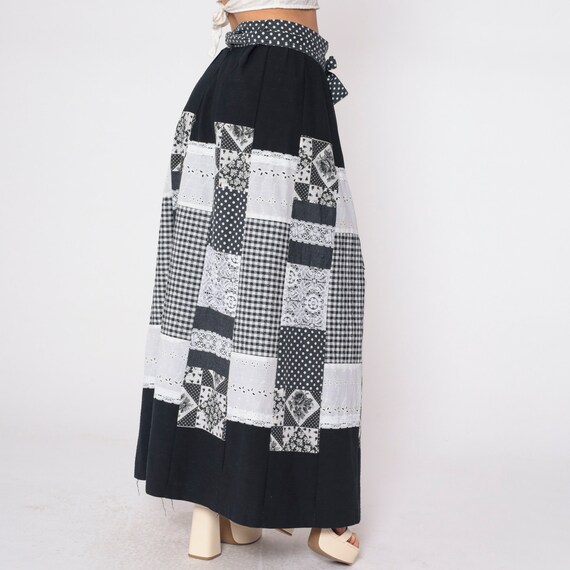 70s Patchwork Skirt Black White Maxi Wrap Skirt Eyele… - Gem