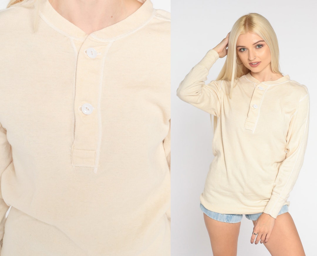 Cream Henley Shirt 90s Ribbed Thermal Shirt Cotton Wool Blend - Etsy