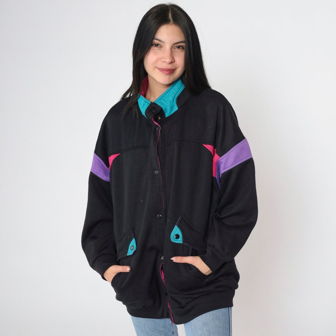Vintage 80s 90s Color Block Windbreaker Jacket Neon Pink Teal Purple ...