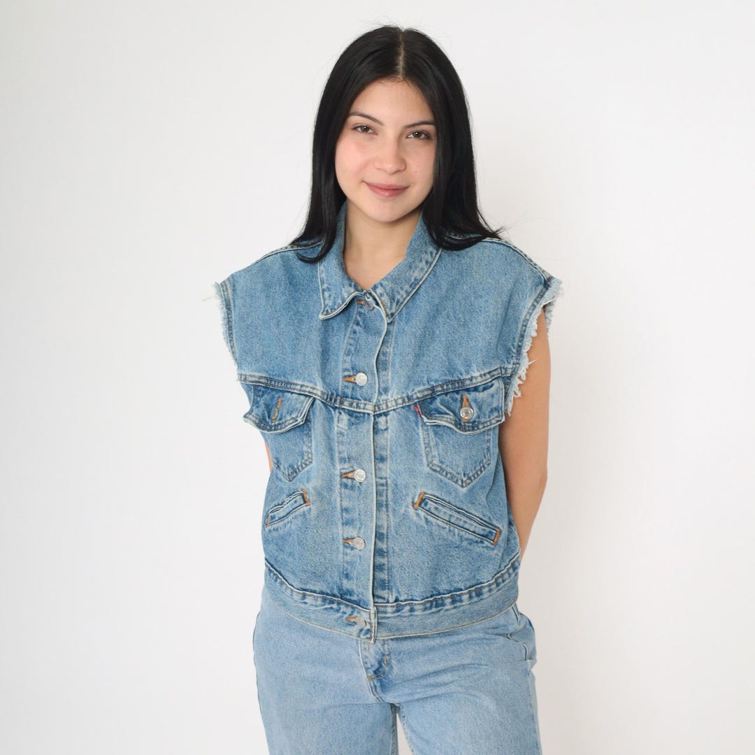 90s Levis Denim Vest Blue Jean Button up Shirt Retro Cutoff Sleeveless ...