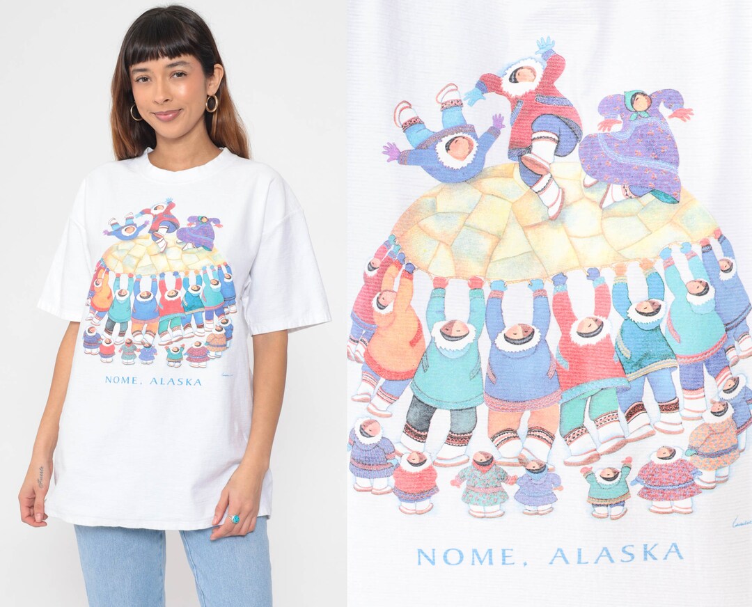 Nome Alaska T-shirt 90s Graphic Inuit Tee Glittery Parachute Game ...