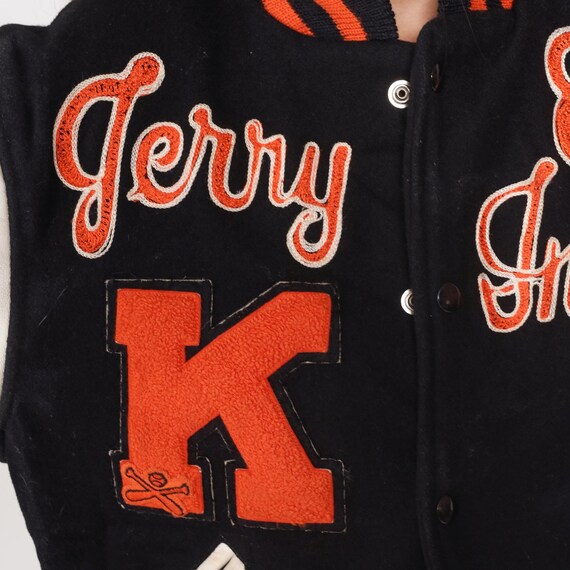 80s Varsity Jacket Letterman Terry Indians Black Oran… - Gem