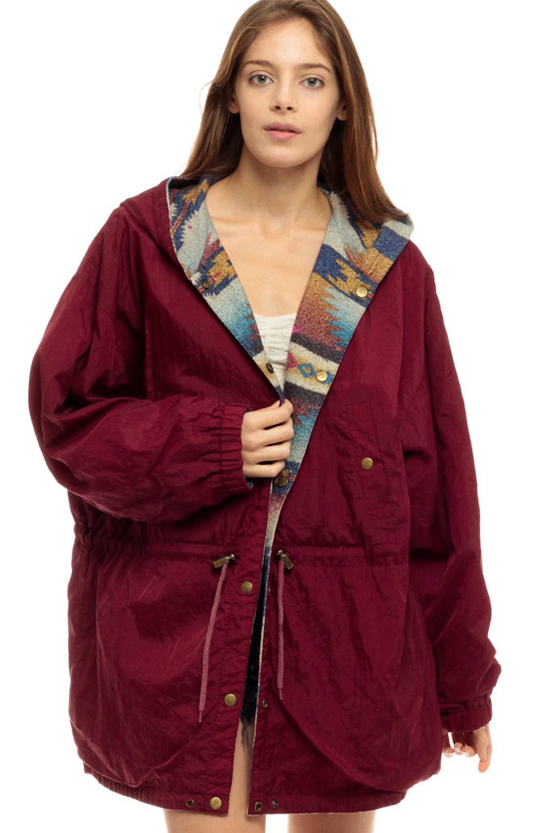 Aztec Jacket Fleece REVERSIBLE Windbreaker HOODED Anorak | Etsy