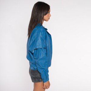 Blue Leather Jacket 90s Sleek Moto Jacket Layered Sleeve Biker ...