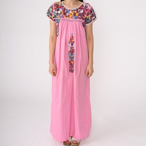 Oaxacan Maxi Dress 70s Pink Mexican Embroidered Dress Floral - Etsy