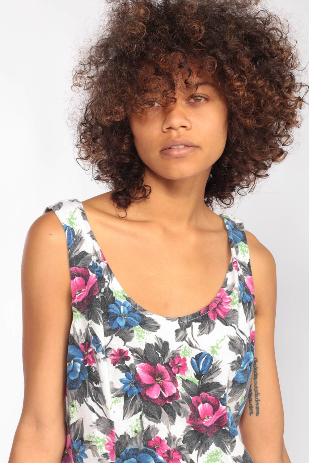 Floral Mini Dress 90s Grunge KEYHOLE Cutout Dress Pink Blue Fit And floral-mini-dress-90s-grunge-keyhole-cutout-dress-pink-blue-fit-and