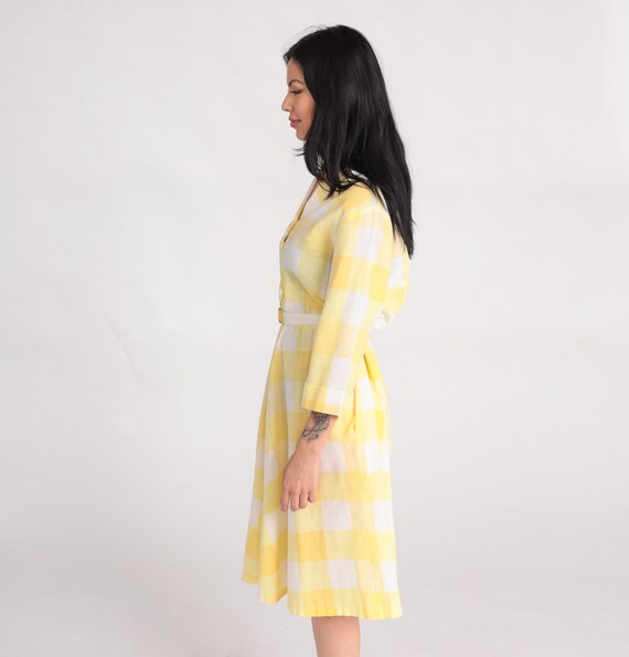 Plaid ShirtDress Yellow Checkered Dress 80s Midi High… - Gem