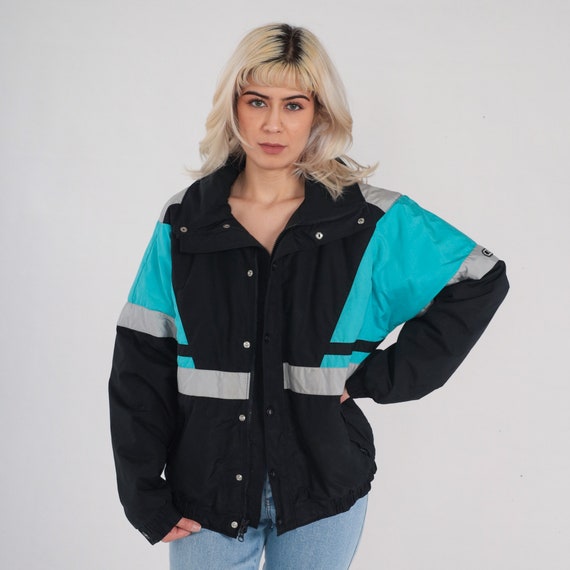 80s Ski Jacket Thinsulate Puffer Jacket Black Blue Co… - Gem