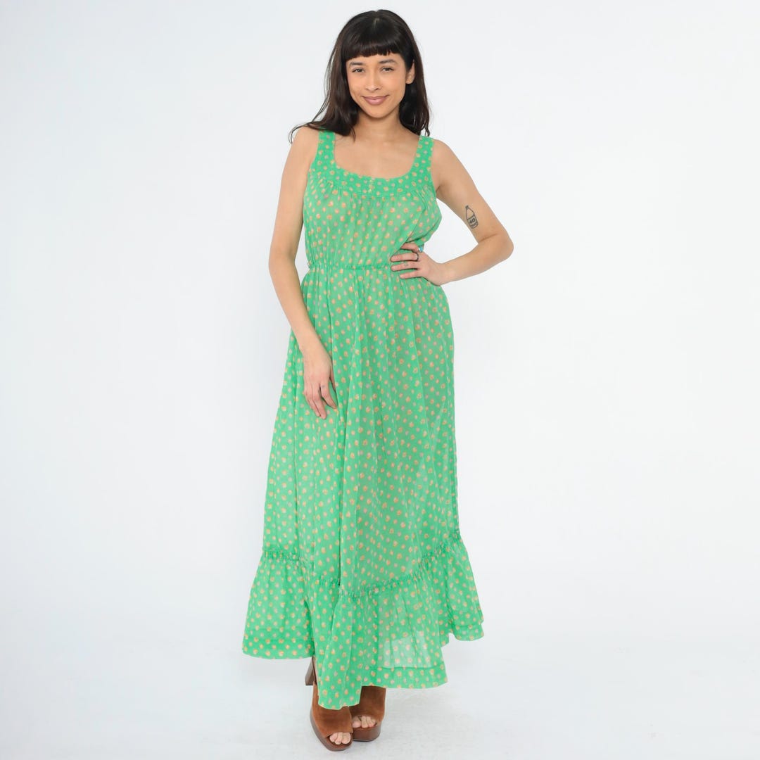 Vintage Sheer Floral Sun Dress 70s Green Sundress Lanz Original High ...