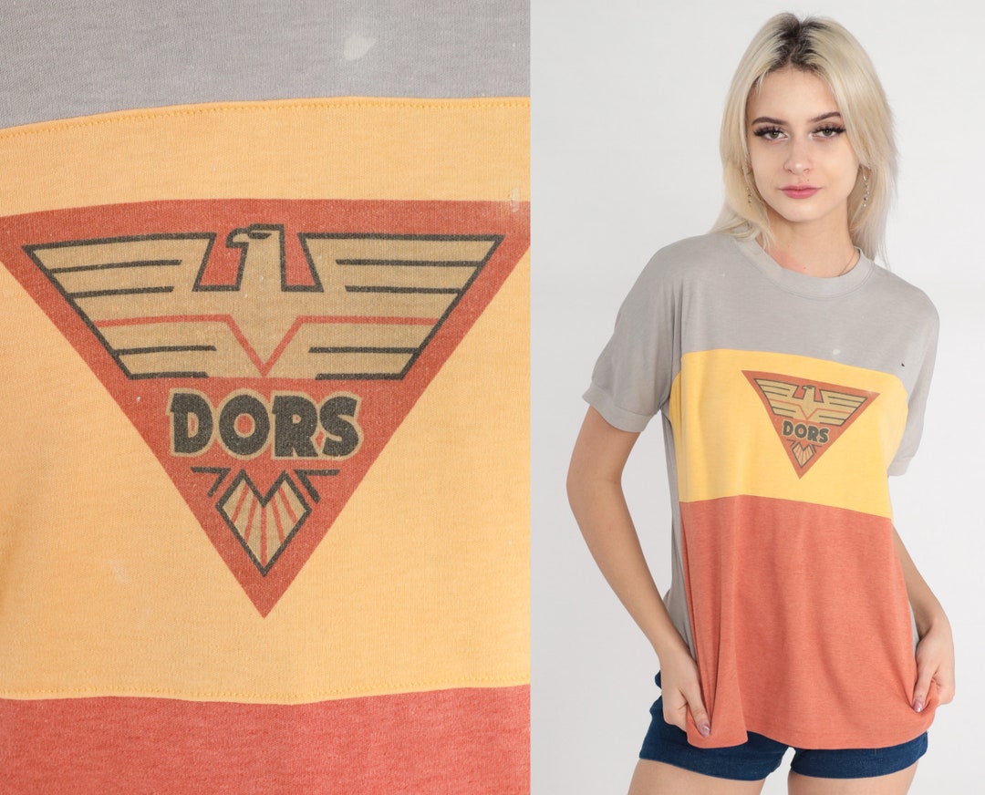 80s Dors Shirt Striped T-shirt Falcon Eagle Bird Logo Tshirt Grey ...