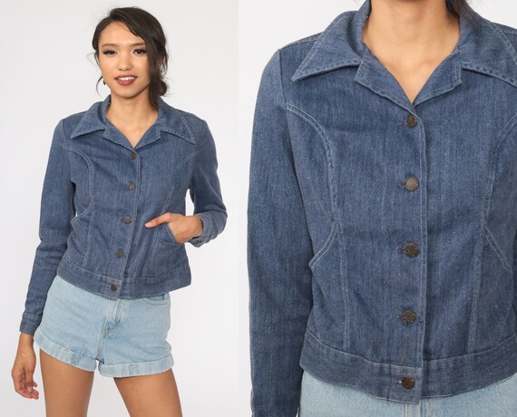 70s Denim Jacket Boho Blue Biker Jean Jacket Vintage Bohemian - Etsy
