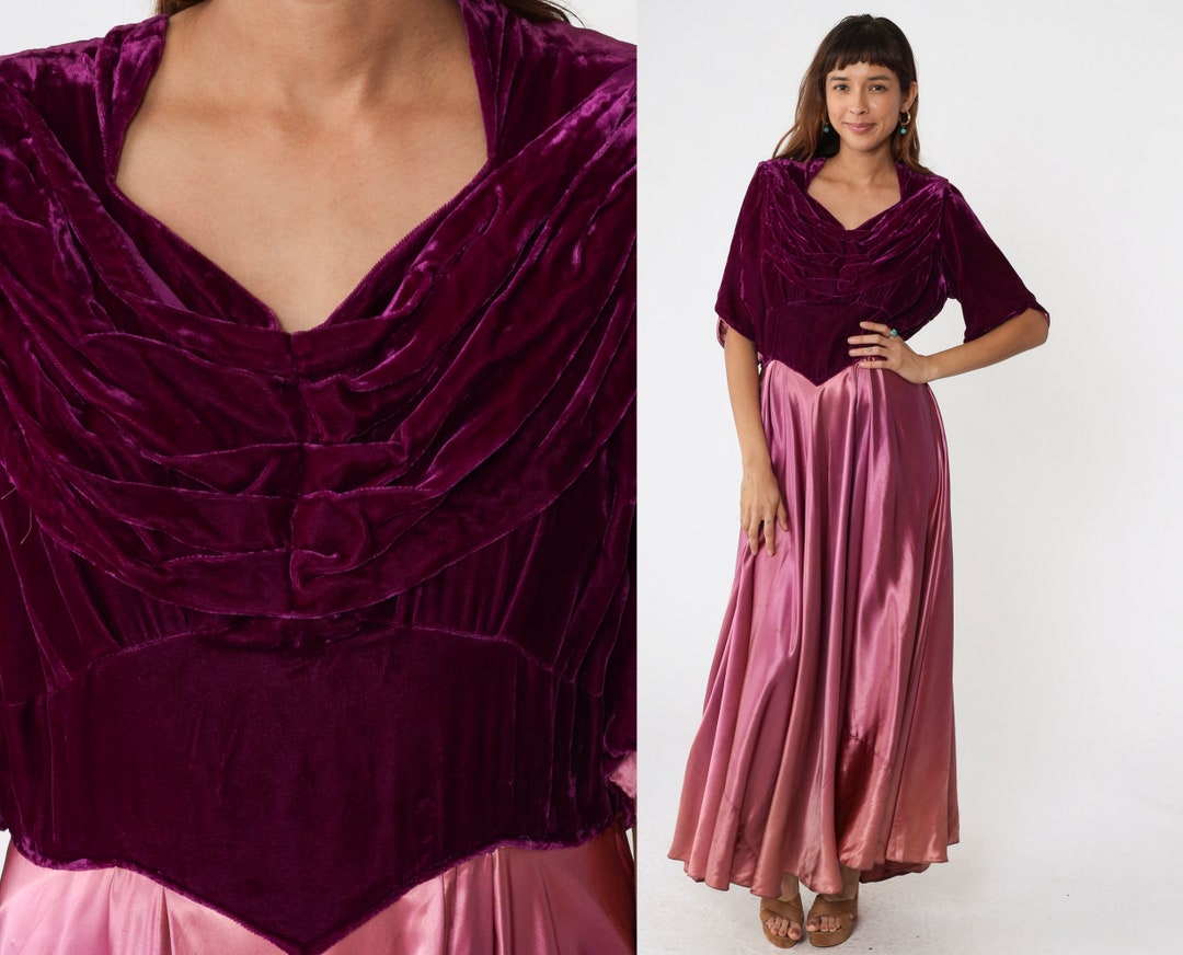 Velvet Satin Dress 70s Maxi Party Dress Cocktail Vintage Formal Prom ...