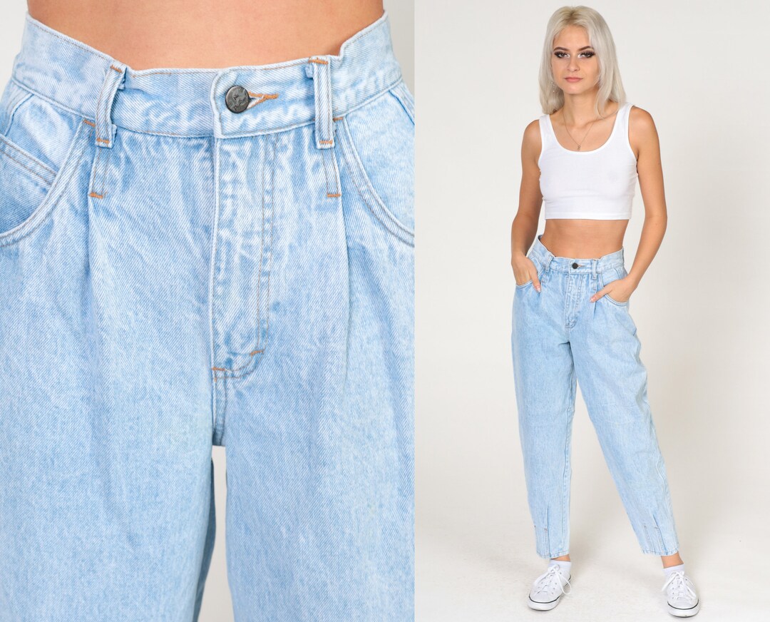 Acid Wash Jeans 80s 90s Pleated Mom Jeans Denim High Waist Jeans 1980s