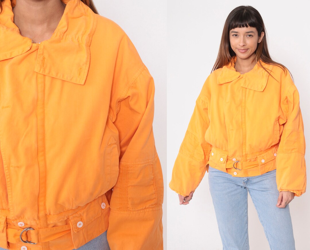 Bright Orange Puffer Jacket 90s Cotton Jacket Insulated Warm Jacket ...