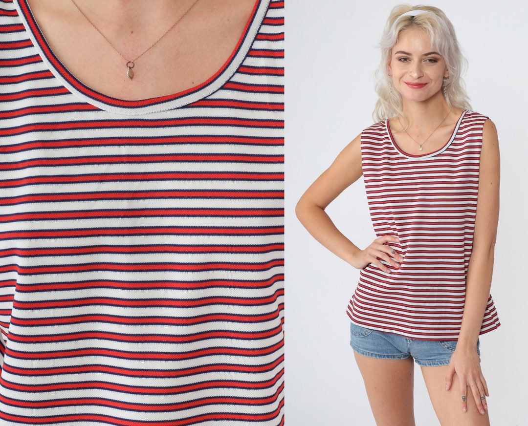 70s Striped Tank Top Red White Blue Shirt Mod Blouse - Etsy